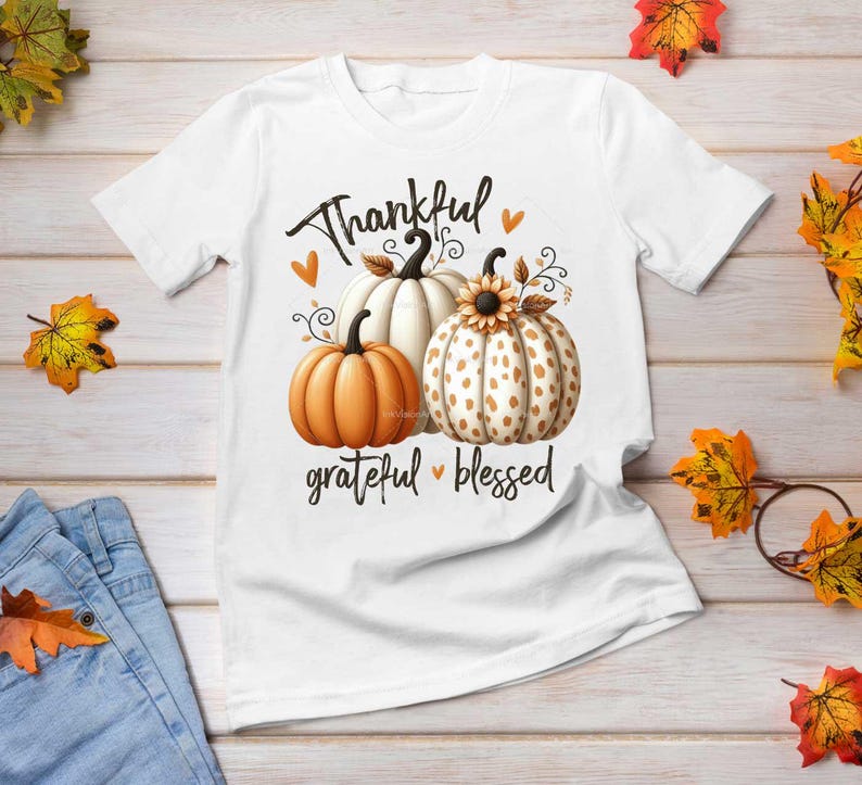Grateful Thankful Blessed PNG, Thankful Png, Thanksgiving Png, Pumpkin ...