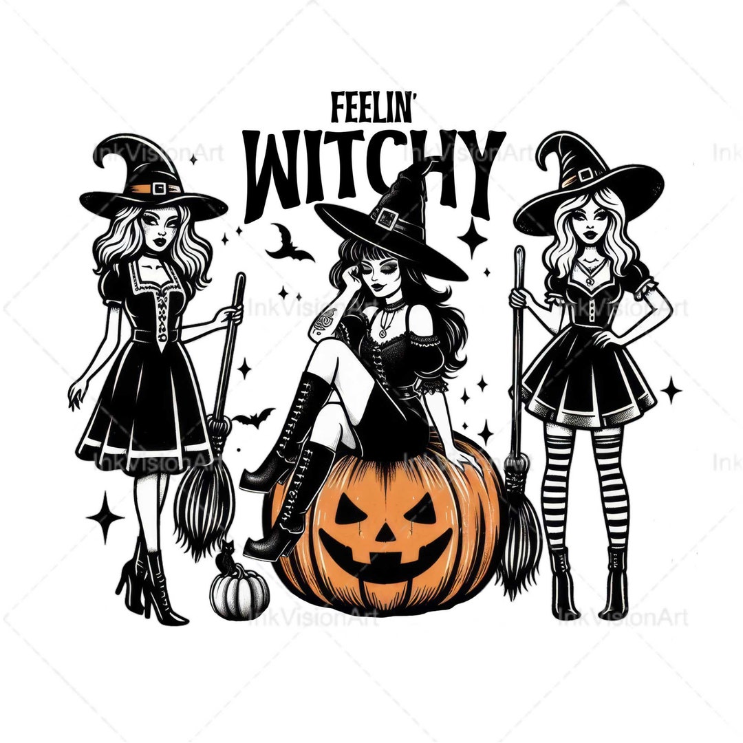 Feeling Witchy PNG, Halloween Witch PNG, Retro Witch PNG, Halloween ...
