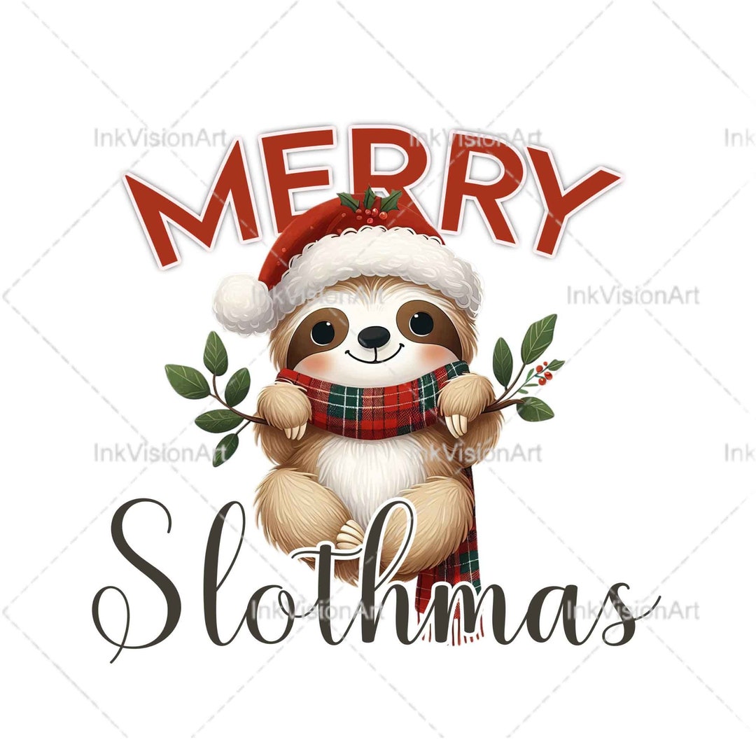 Merry Slothmas PNG, Sloth PNG, Christmas Sloth PNG, Cute Sloth Png ...