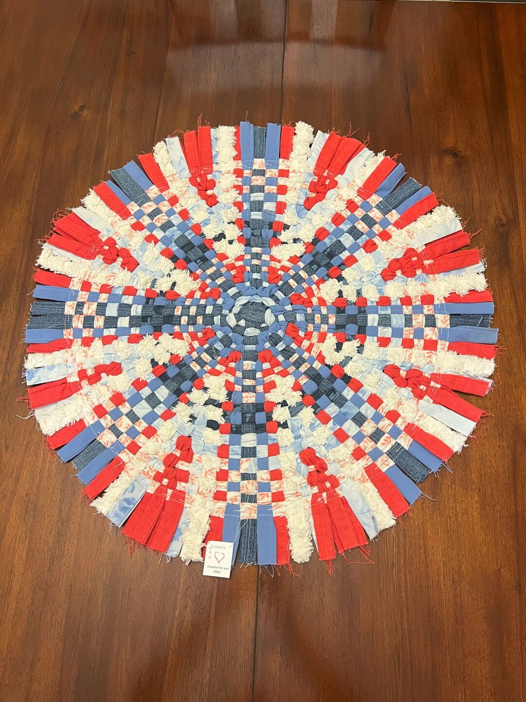 Chenille Denim Orange-blue-ivory Round 24 Inch Wagon Wheel Rug - Etsy