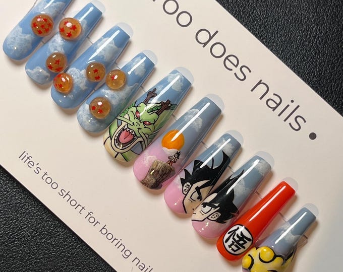 Hand Painted Dragon Ball Z Press on Nails - One of a Kind 3D Nails ...