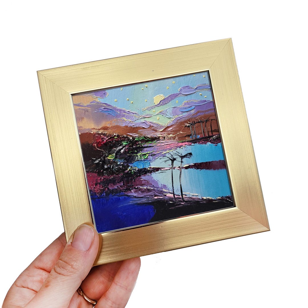 Surrealist Landscape Oil Painting Original 4x4, Art Abstract Sunshine ...