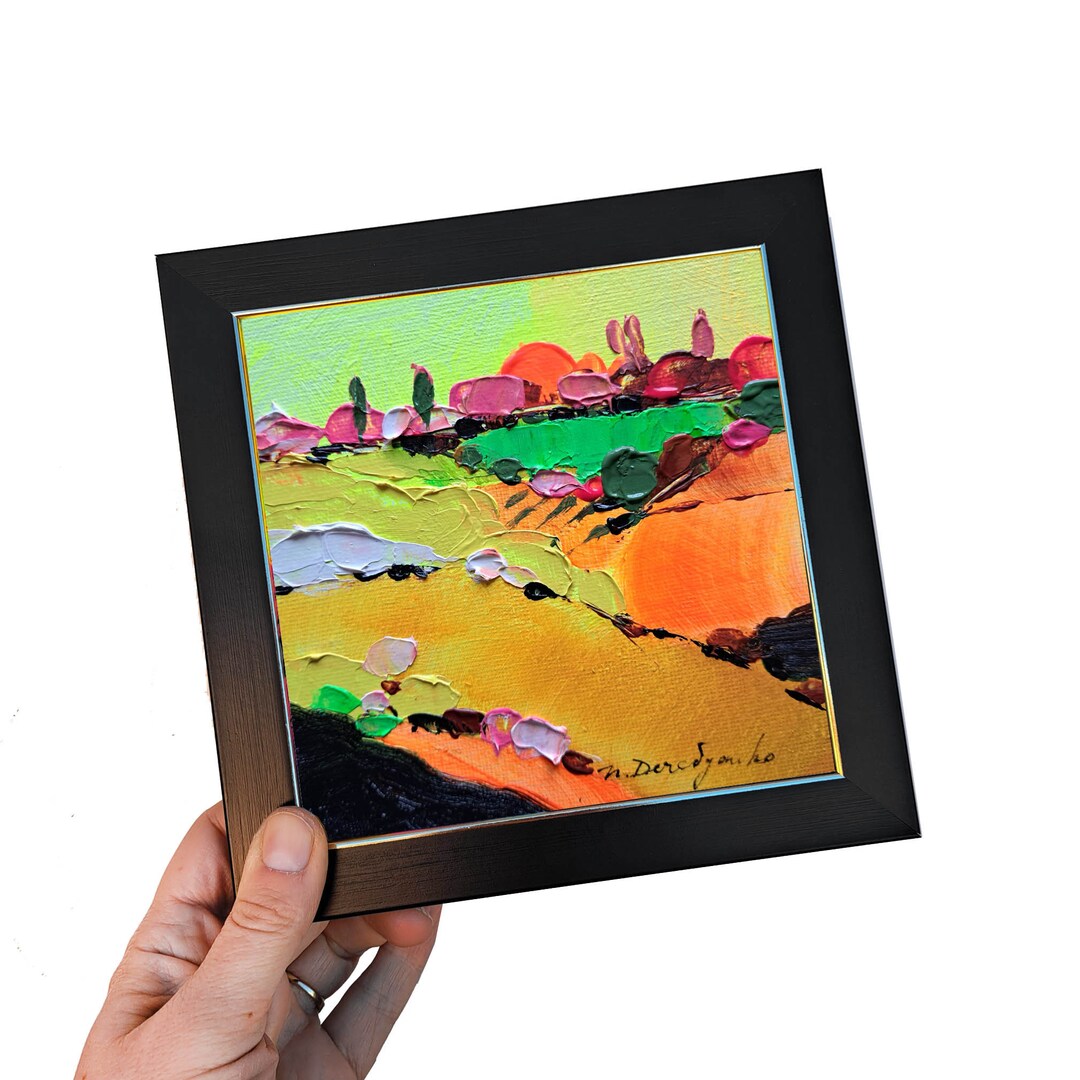 Abstract Oil Painting Original Framed 5x5, Abstract Landscape Canvas ...