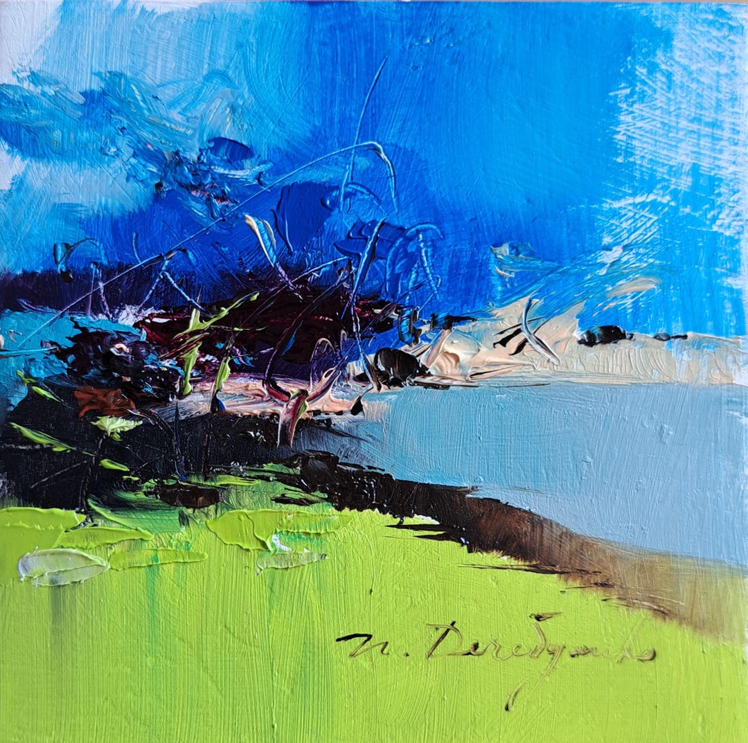 Landscape Small Painting Artwork Original Framed 4x4 Blue Wall Art ...