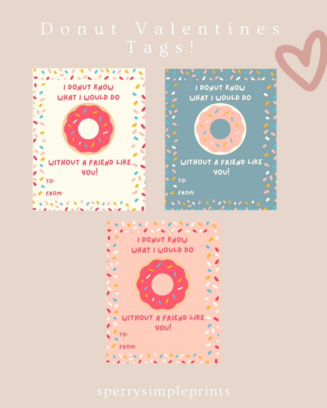 Donut Valentine, Class Party Valentine, Donut Tag, Friend Valentine ...