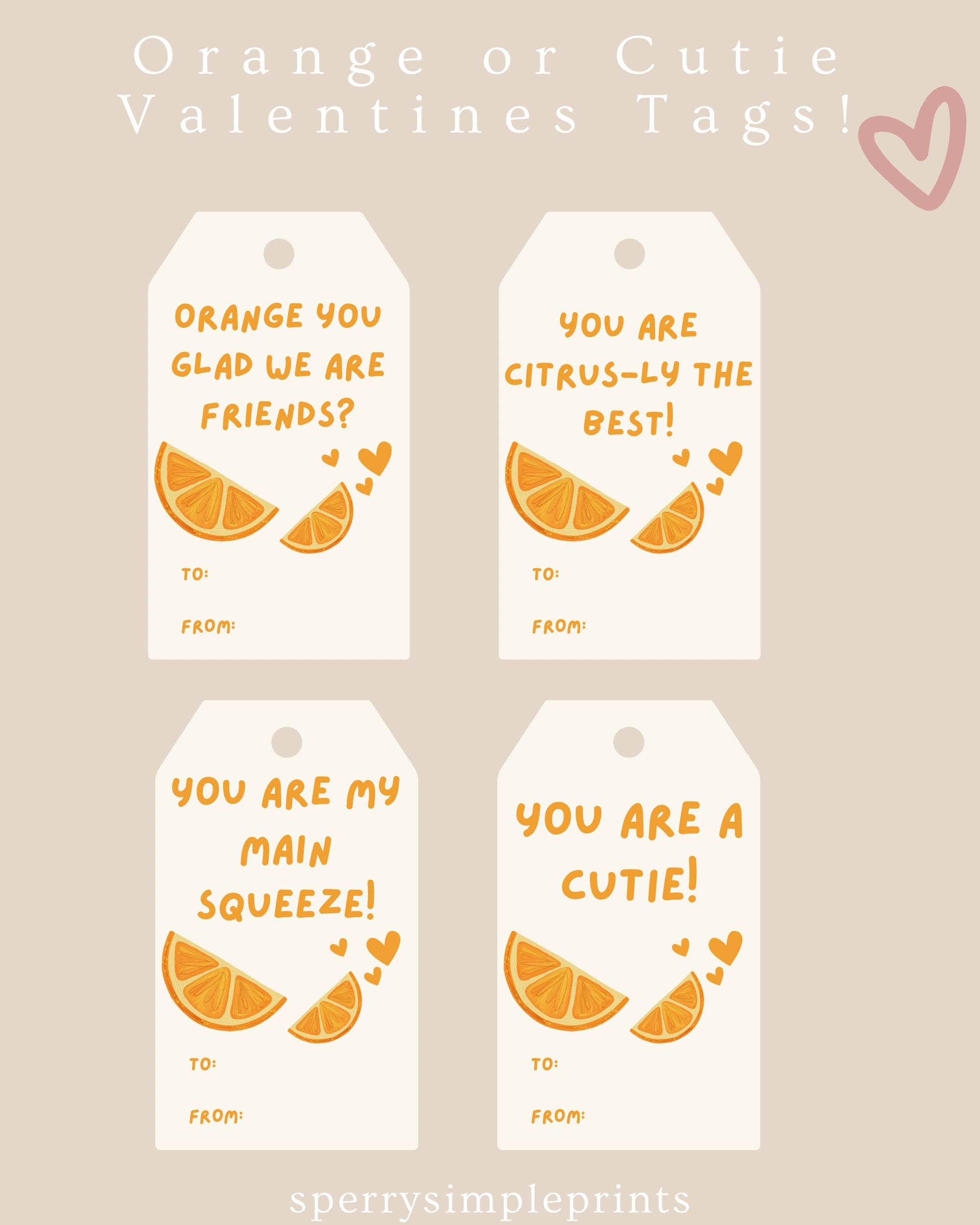 Valentines Day Printable, Orange Valentines, Cutie Valentines, Non ...