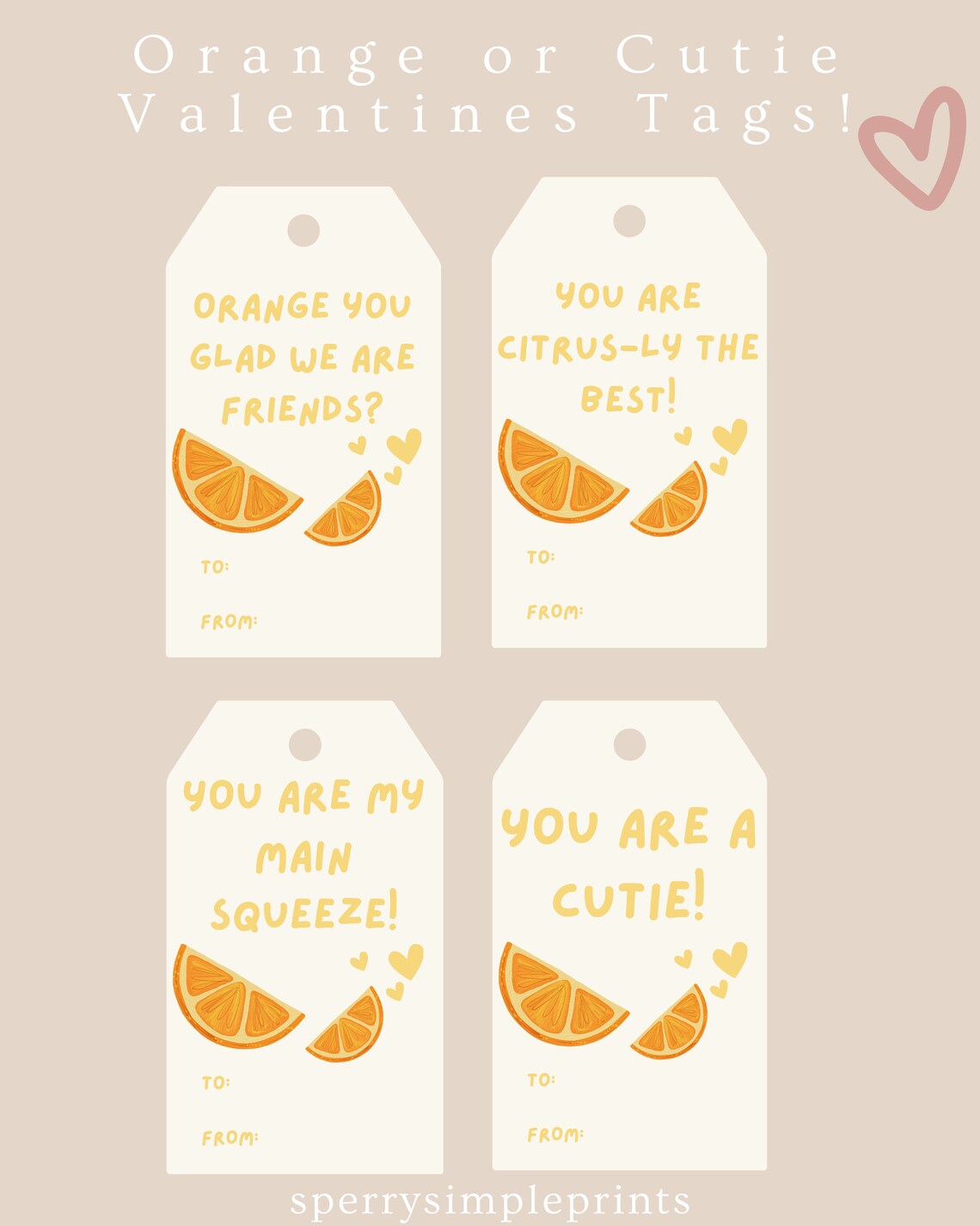 Valentines Day Printable, Orange Valentines, Cutie Valentines, Non ...