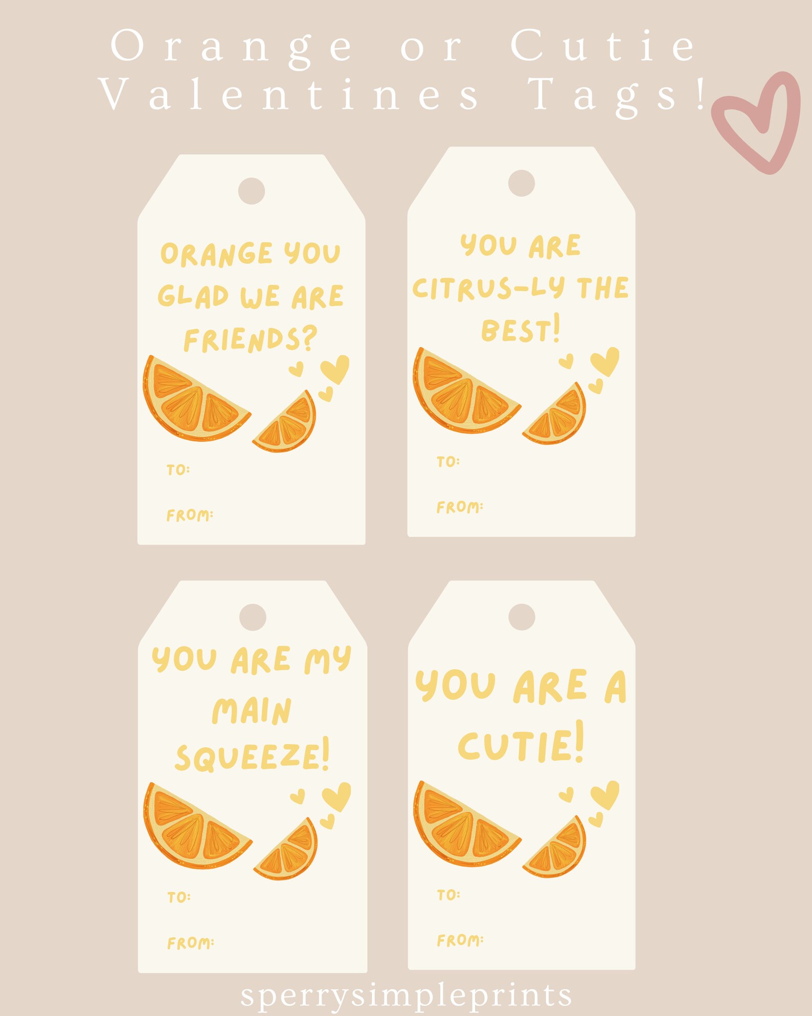 Valentines Day Printable, Orange Valentines, Cutie Valentines, Non ...