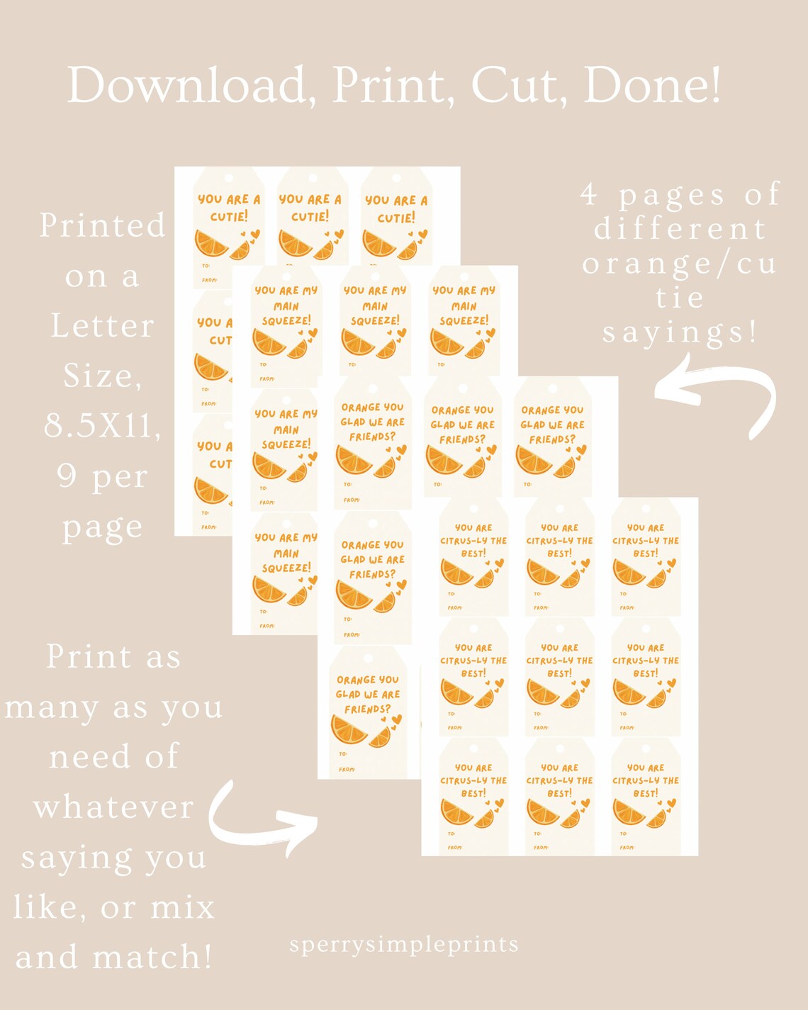 Valentines Day Printable, Orange Valentines, Cutie Valentines, Non ...