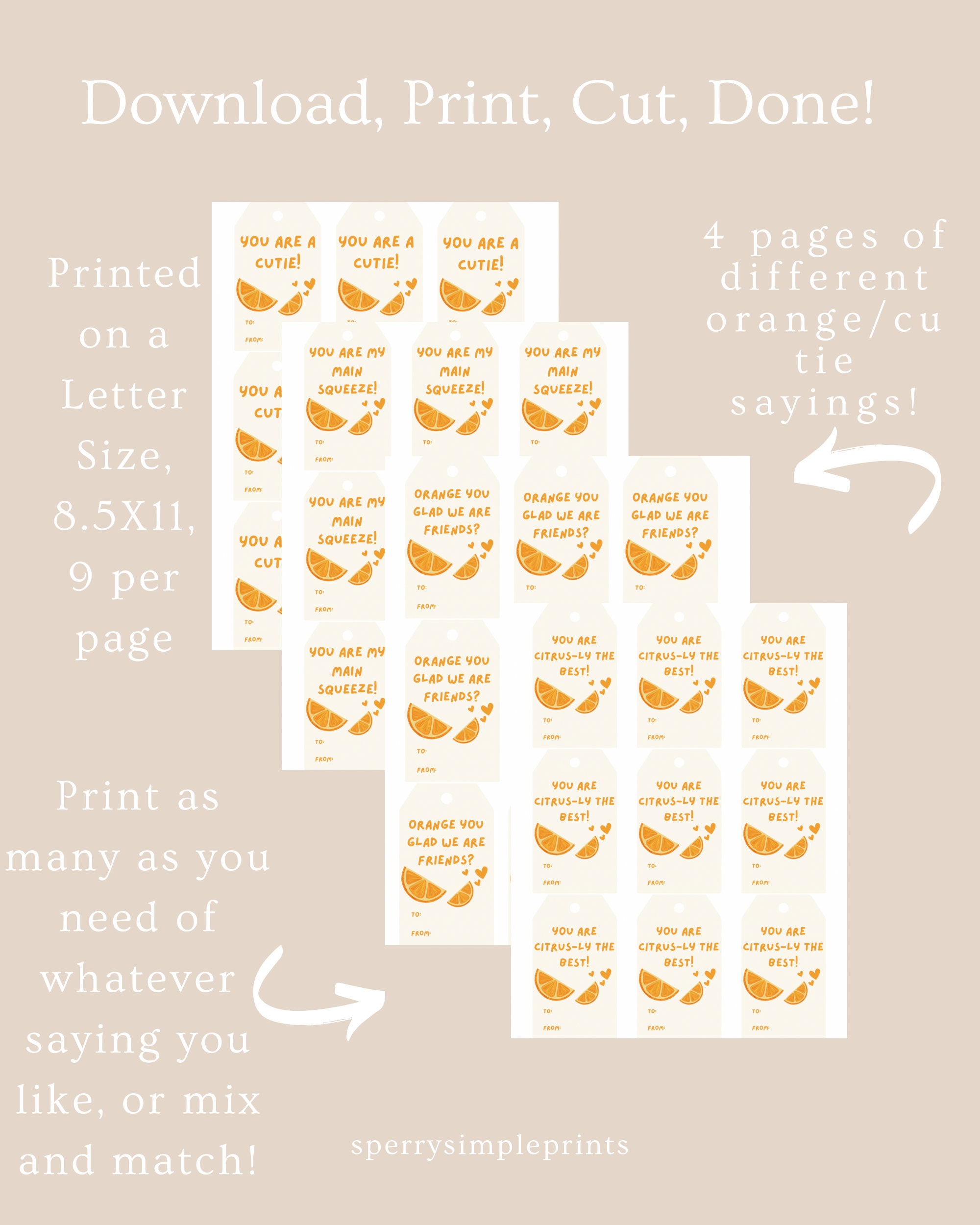 Valentines Day Printable, Orange Valentines, Cutie Valentines, Non ...
