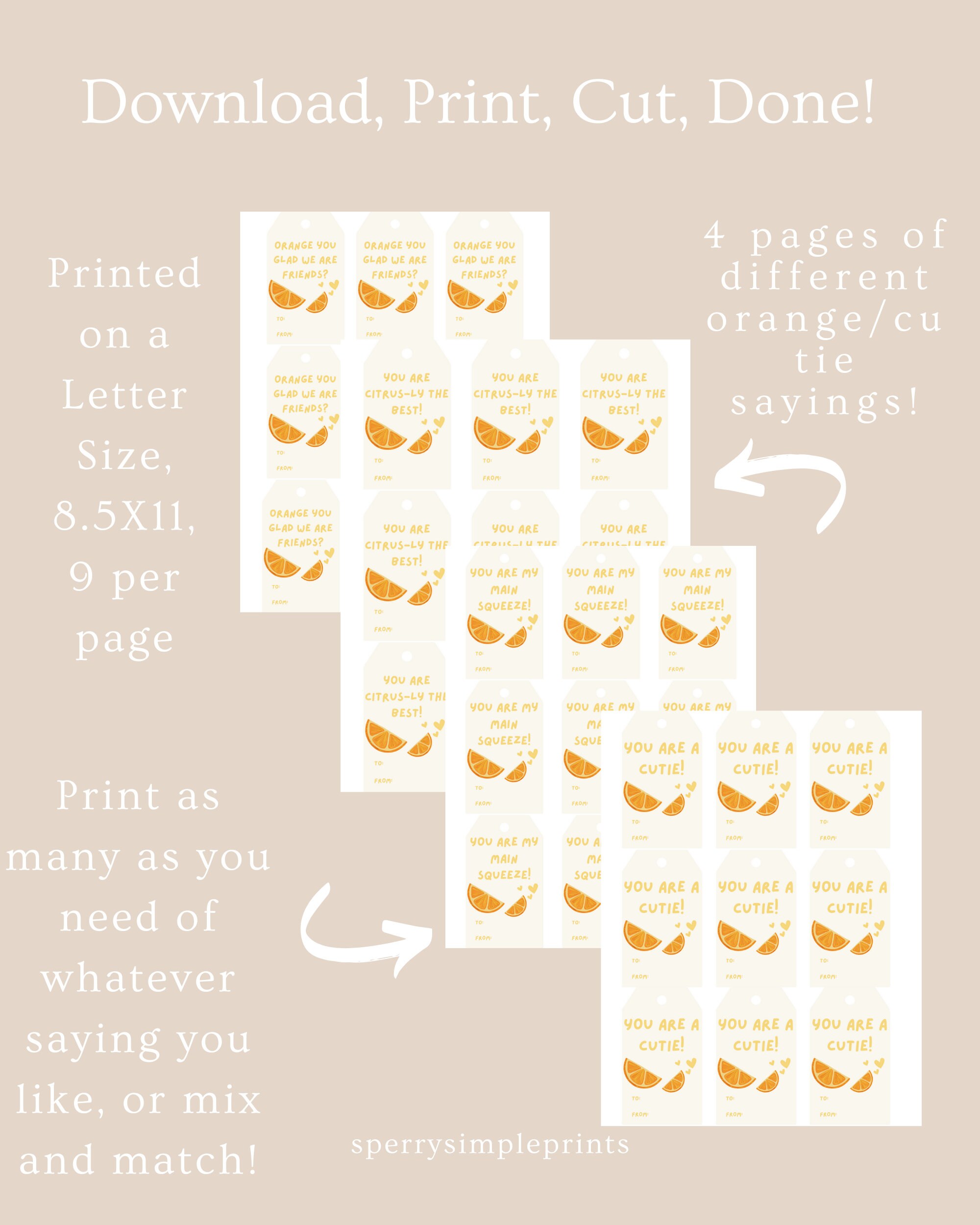 Valentines Day Printable, Orange Valentines, Cutie Valentines, Non ...