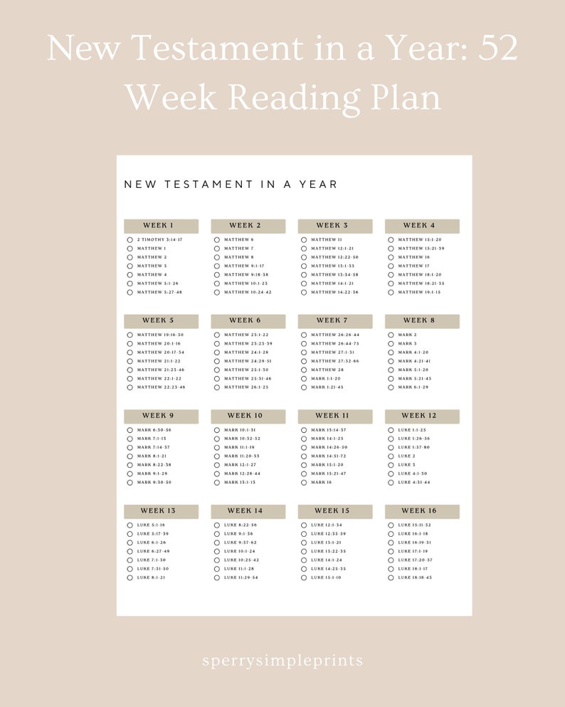 The New Testament in a Year, 52 Week Bible Plan, Weekly Bible Reading ...
