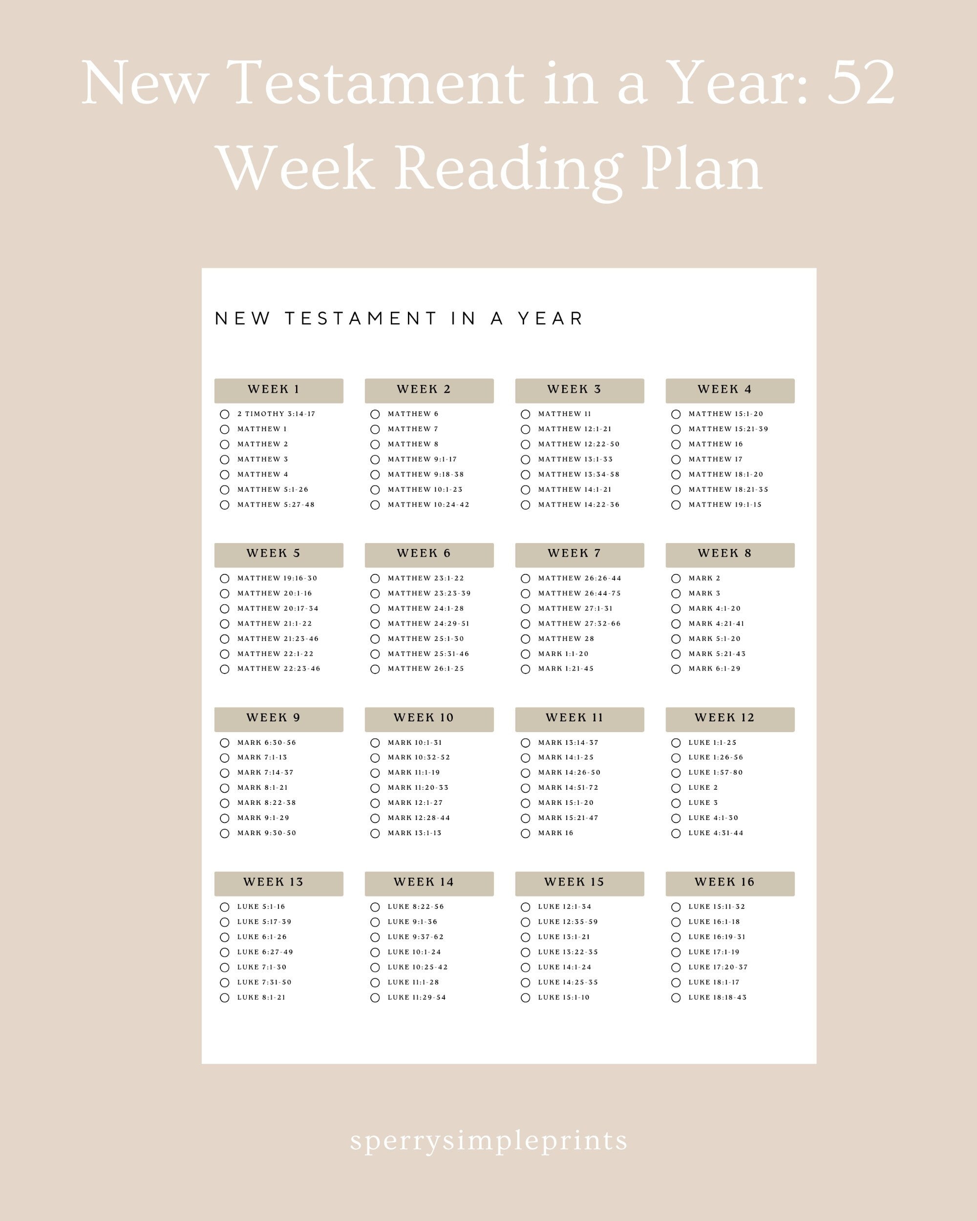 The New Testament in a Year, 52 Week Bible Plan, Weekly Bible Reading ...