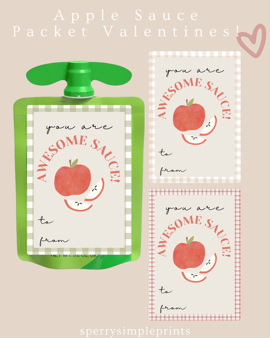Apple Sauce Valentines Day Cards, Printable Apple Sauce Pouch Cards ...
