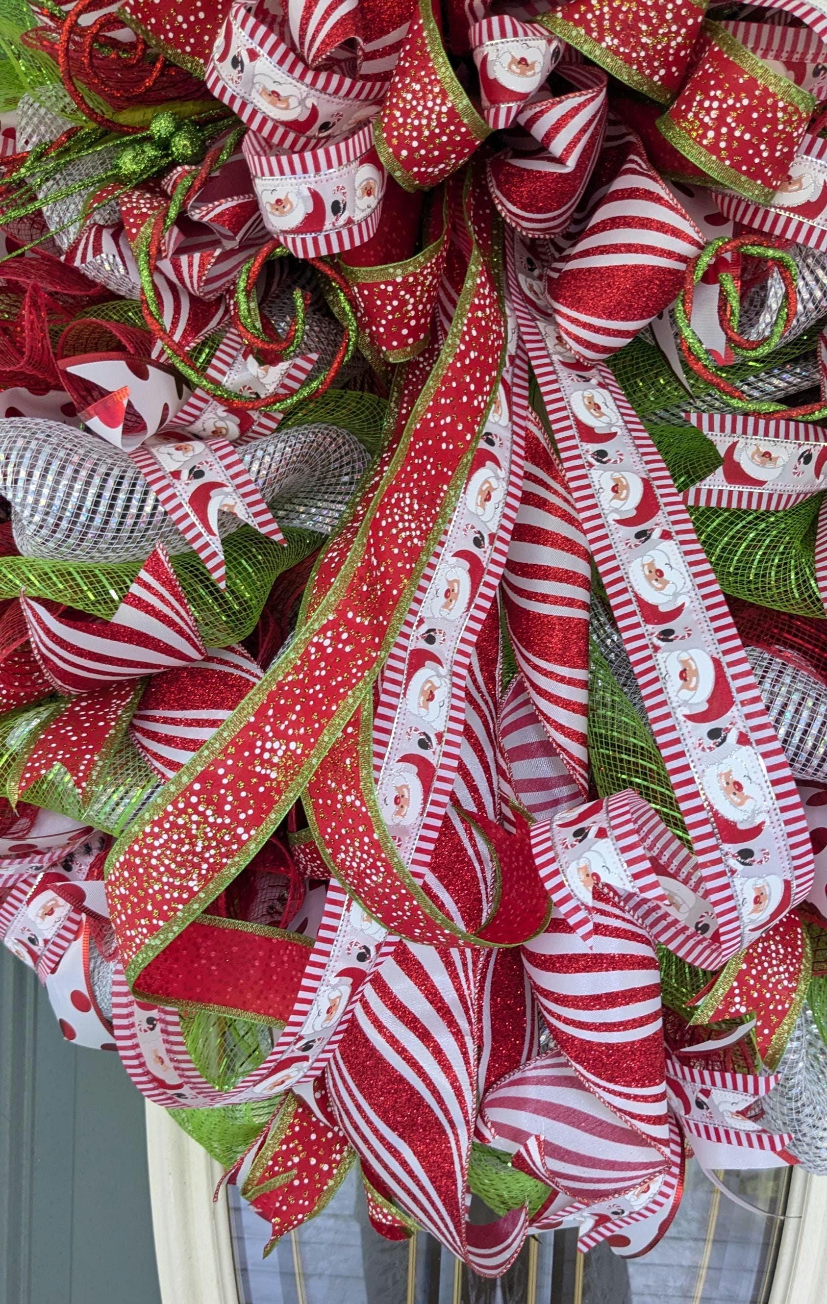 Large 27 Deco Mesh Peppermint Santa Ribbon Christmas Wreath for Front ...