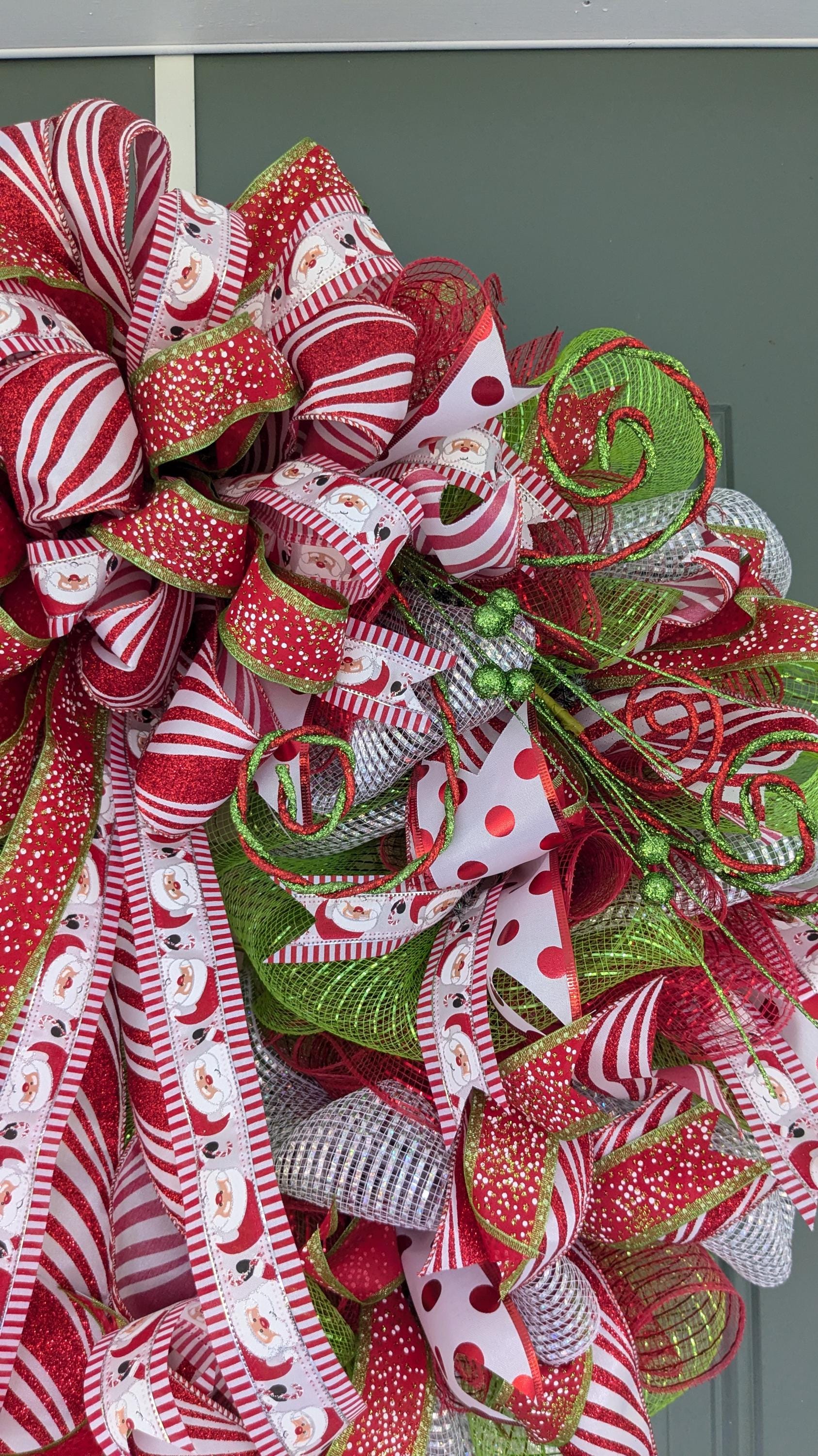 Large 27 Deco Mesh Peppermint Santa Ribbon Christmas Wreath for Front ...