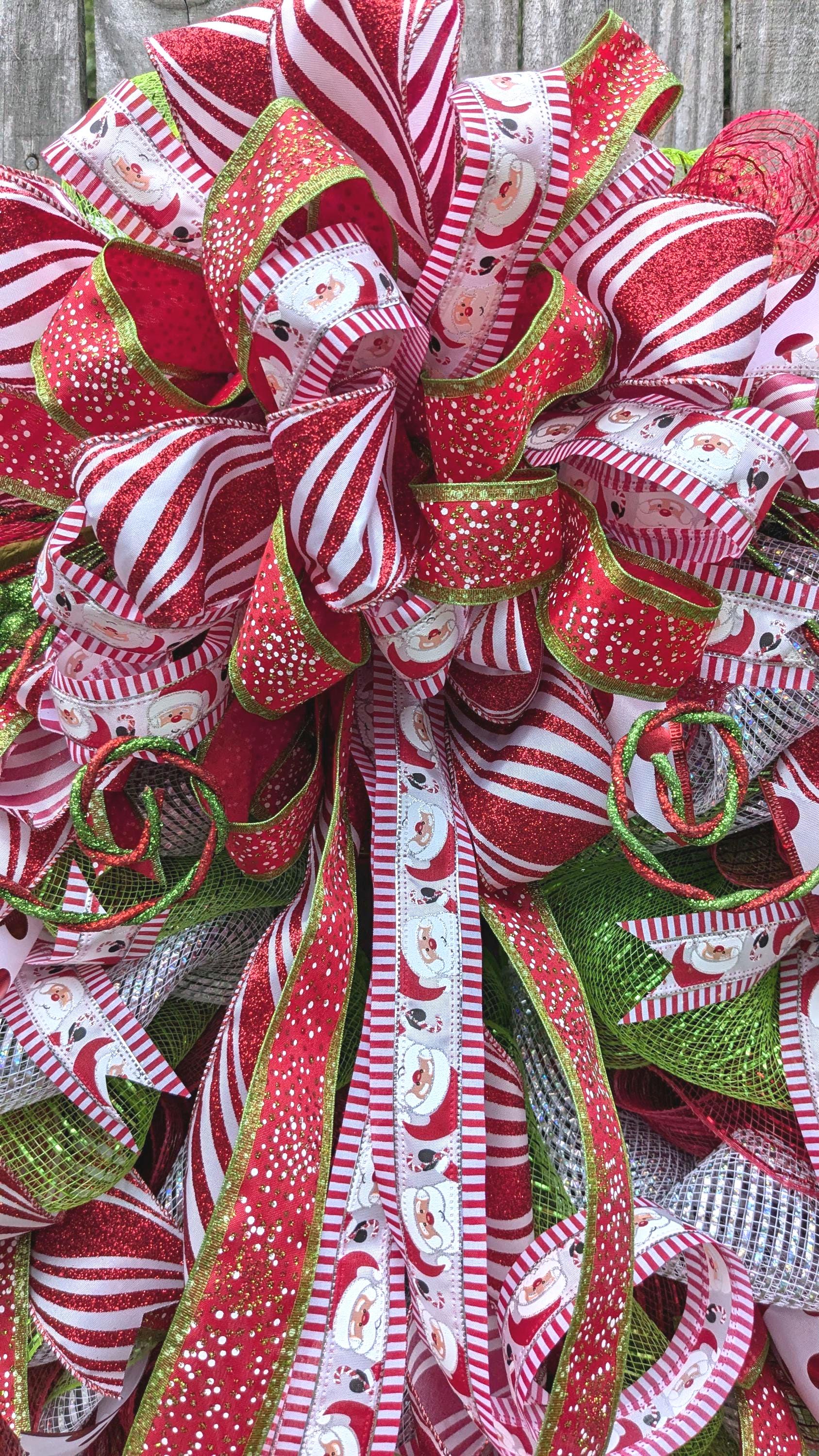 Large 27 Deco Mesh Peppermint Santa Ribbon Christmas Wreath for Front ...