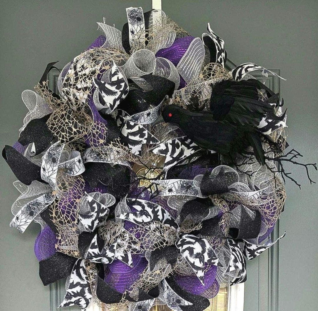 Gothic Raven Wreath for Halloween Front Door - 27 Inch - Etsy