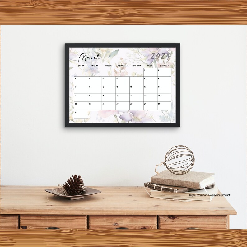 Editable Monthly Calendars 2024, Landscape Printable Fillable Calendar ...