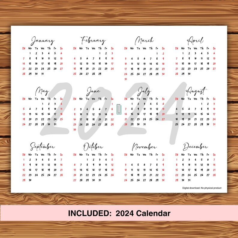 Editable Monthly Calendars 2024, Landscape Printable Fillable Calendar ...