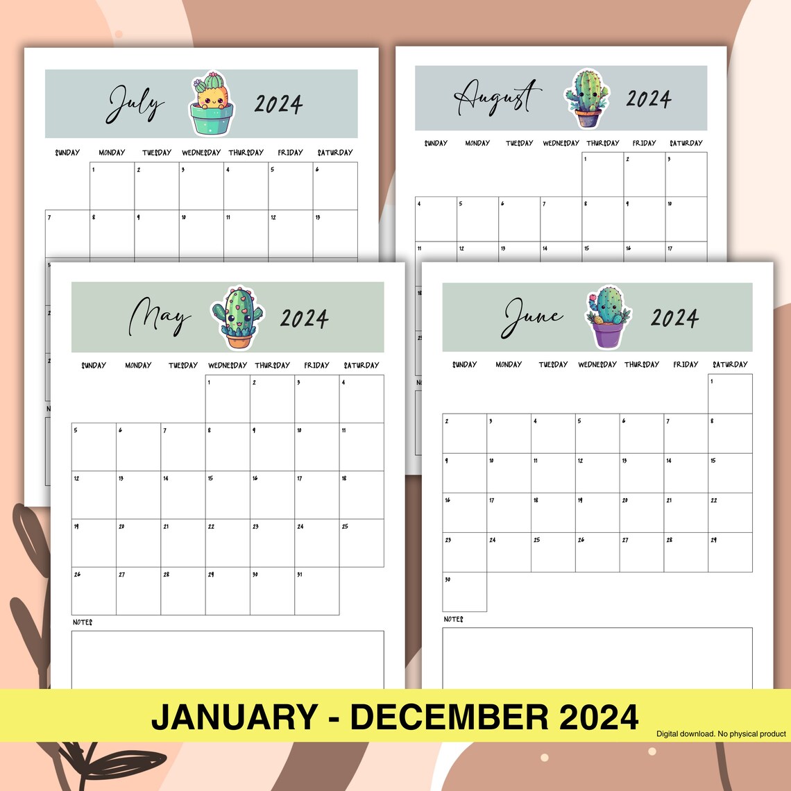 Editable Monthly Calendars 2024, Portrait Printable Fillable Calendar ...