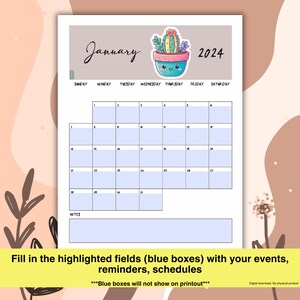 Editable Monthly Calendars 2024, Portrait Printable Fillable Calendar ...