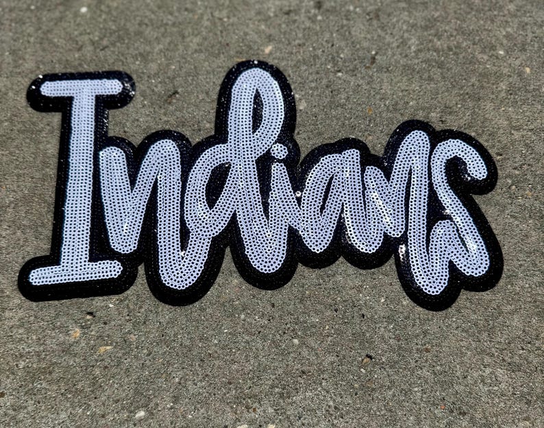 Sequin Indians Patch: White Glitter Iron on Applique, Game Day Mascot ...