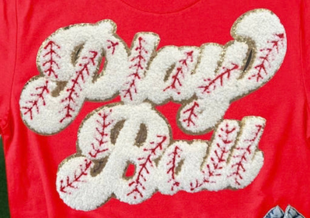 Play Ball baseball Iron on Patch Iron on Glitter Chenille Patch, Iron ...