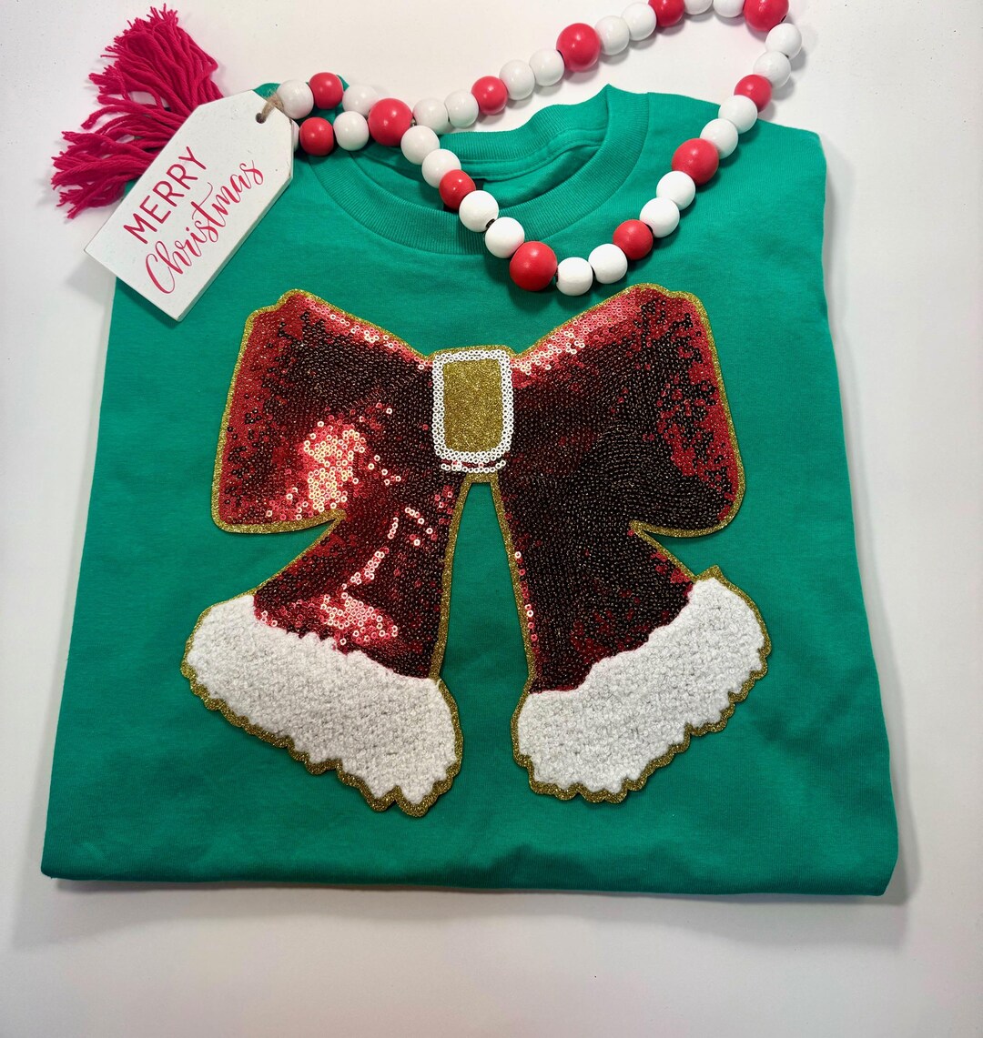 Sequin Bow Patch, Red Sequin Patch, 11 Inch Patch, Christmas Patch ...