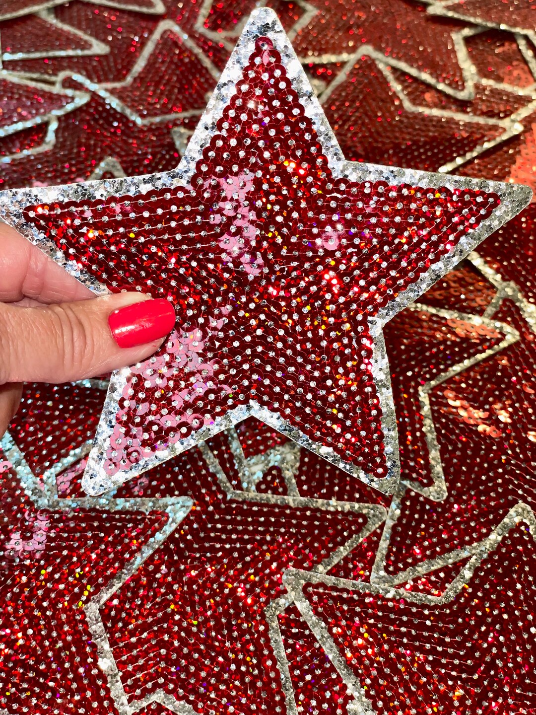 Star Patch, Sequin Star Patch, Crimson and Silver 5" Patch, Iron on ...