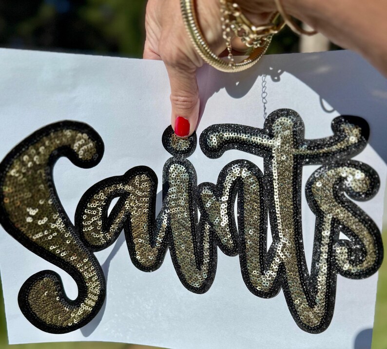 Sequin Script Saints Patch: Black Glitter Iron on Applique, School ...