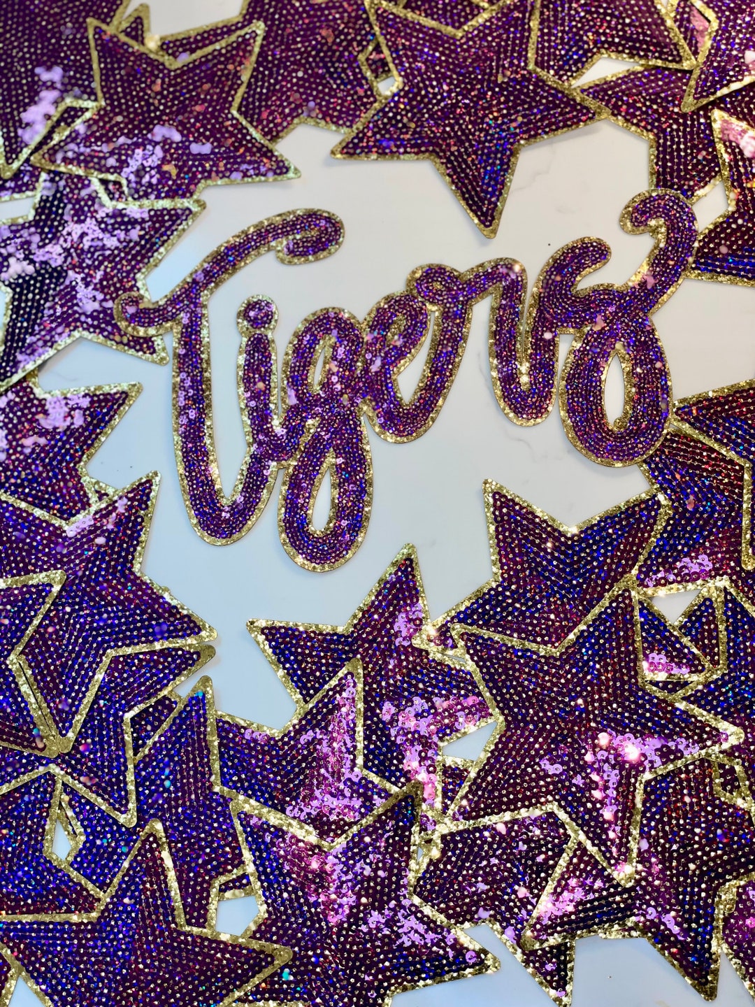 Tigers Sequin Iron on Patch: Purple Game Day, Gold Glitter - Etsy