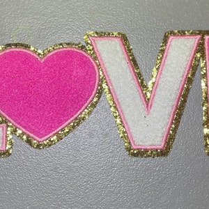 Valentines Patch, 11", Love Patch, Iron on Patch Gold Glitter Patch ...