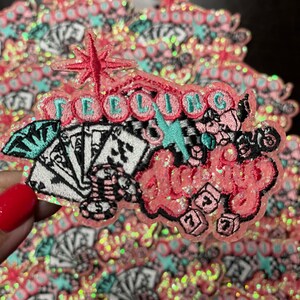 Feeling Lucky Glitter Iron on Patch, Casino Cowgirl Trucker Hat Patch ...