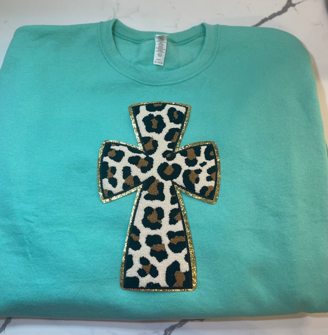Leopard Chenille Glitter Cross Patch: Iron-on Faith Applique - Etsy