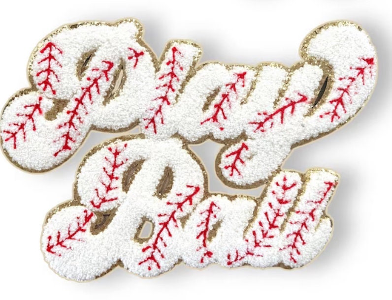 Play Ball baseball Iron on Patch Iron on Glitter Chenille Patch, Iron ...