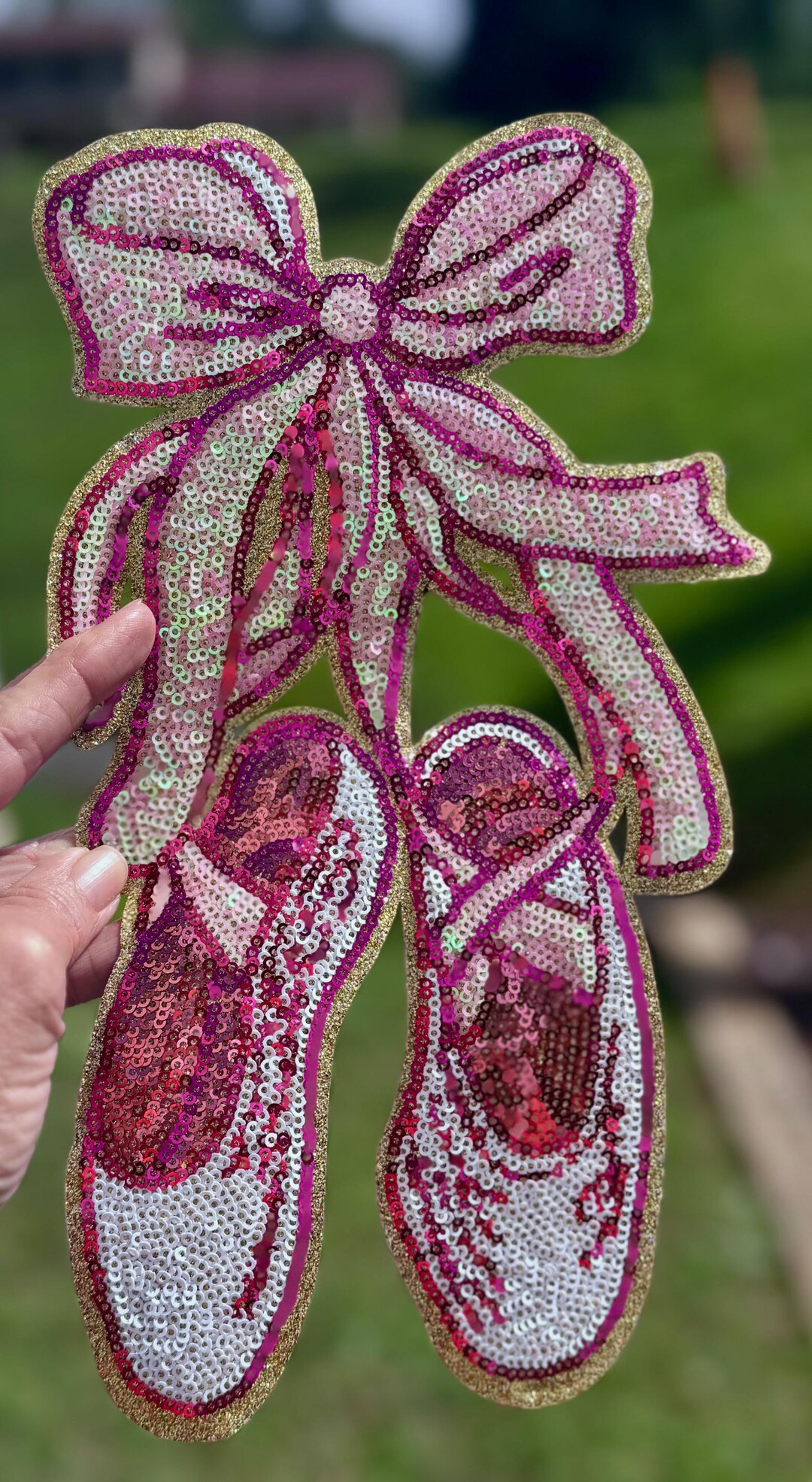 Dance Sequin Patch: Ballet Slippers With Bow - Iron on Applique (11 In ...