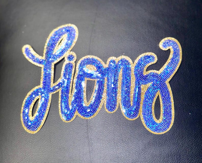 Sequin Lions Patch: Royal Blue & Gold Glitter, Iron-on Applique 11in - Etsy