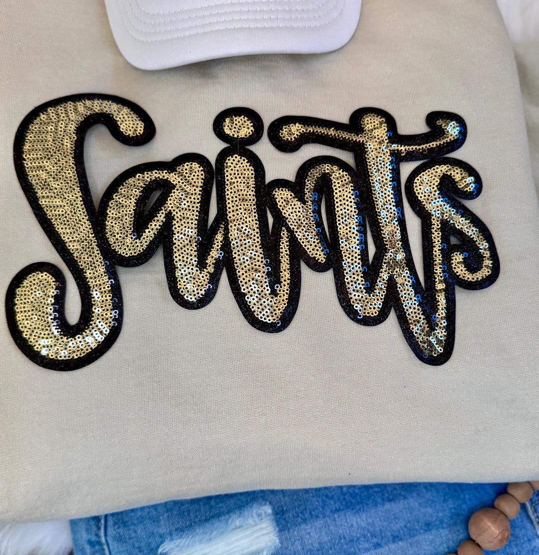 Sequin Script Saints Patch: Black Glitter Iron on Applique, School ...