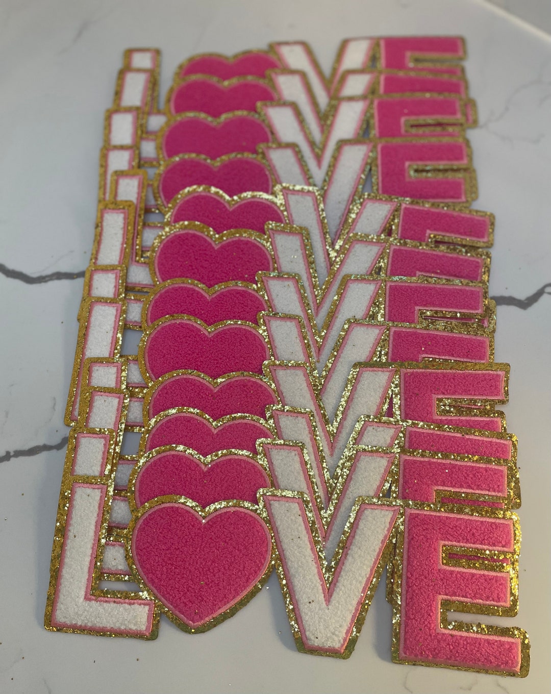 Valentines Patch, 11", Love Patch, Iron on Patch Gold Glitter Patch ...
