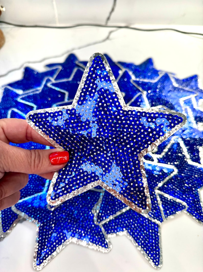 Royal Blue and Silver Sequin Star Patch: Iron-on Applique (5 Inch) - Etsy