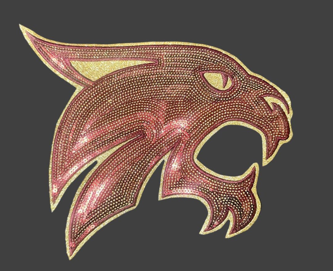 Sequin Bobcats Patch, High School Mascot, Maroon Sequins With Gold Glitter Backing Mascot Patch ...