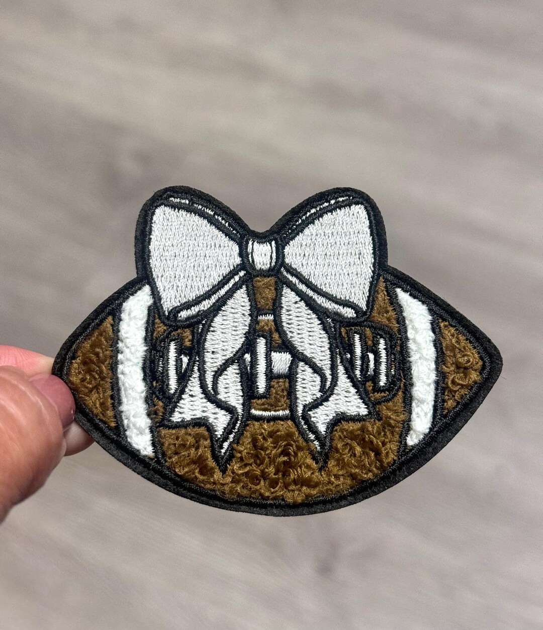 Football Bow Patch, Chenille Patch, White Bow Football Patch, Game Day ...