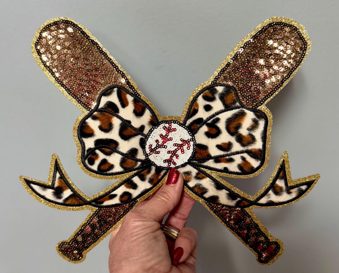 Baseball Patch, Sequin Baseball Bats and Bow Patch, 11 Inch Patch ...