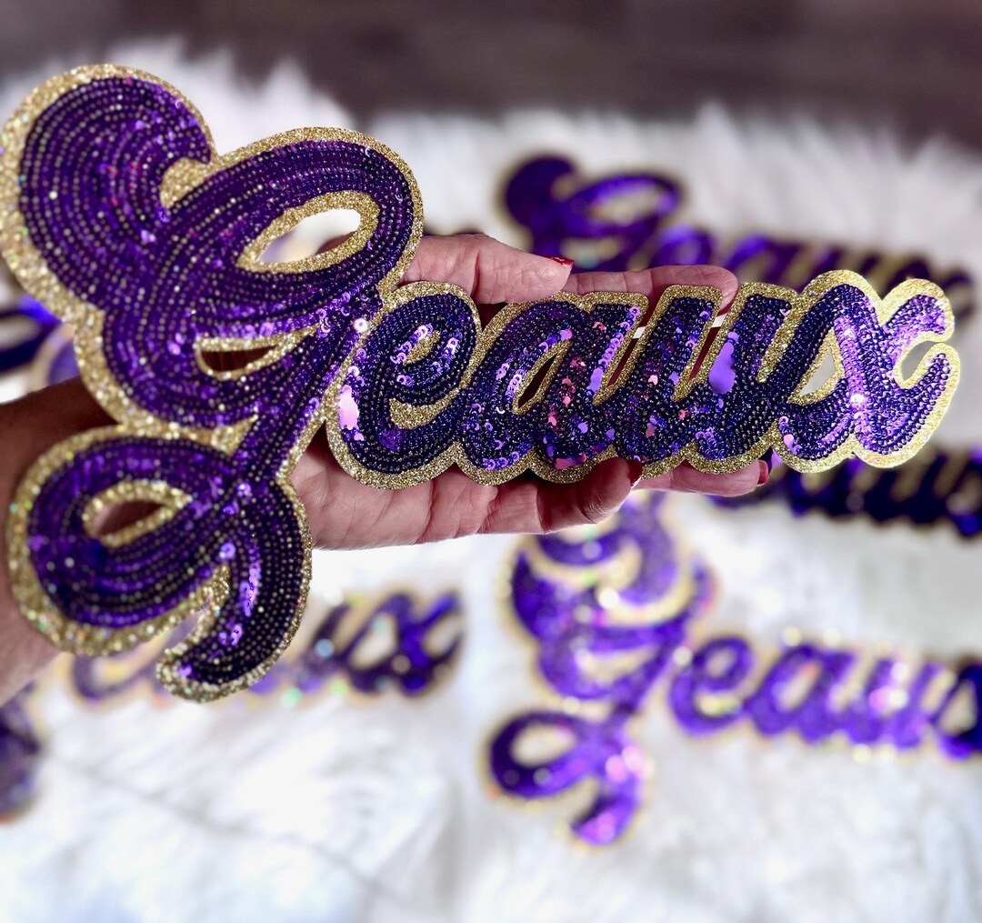 Sequin Script Geaux Patch: Gold Glitter Iron on Applique - Etsy