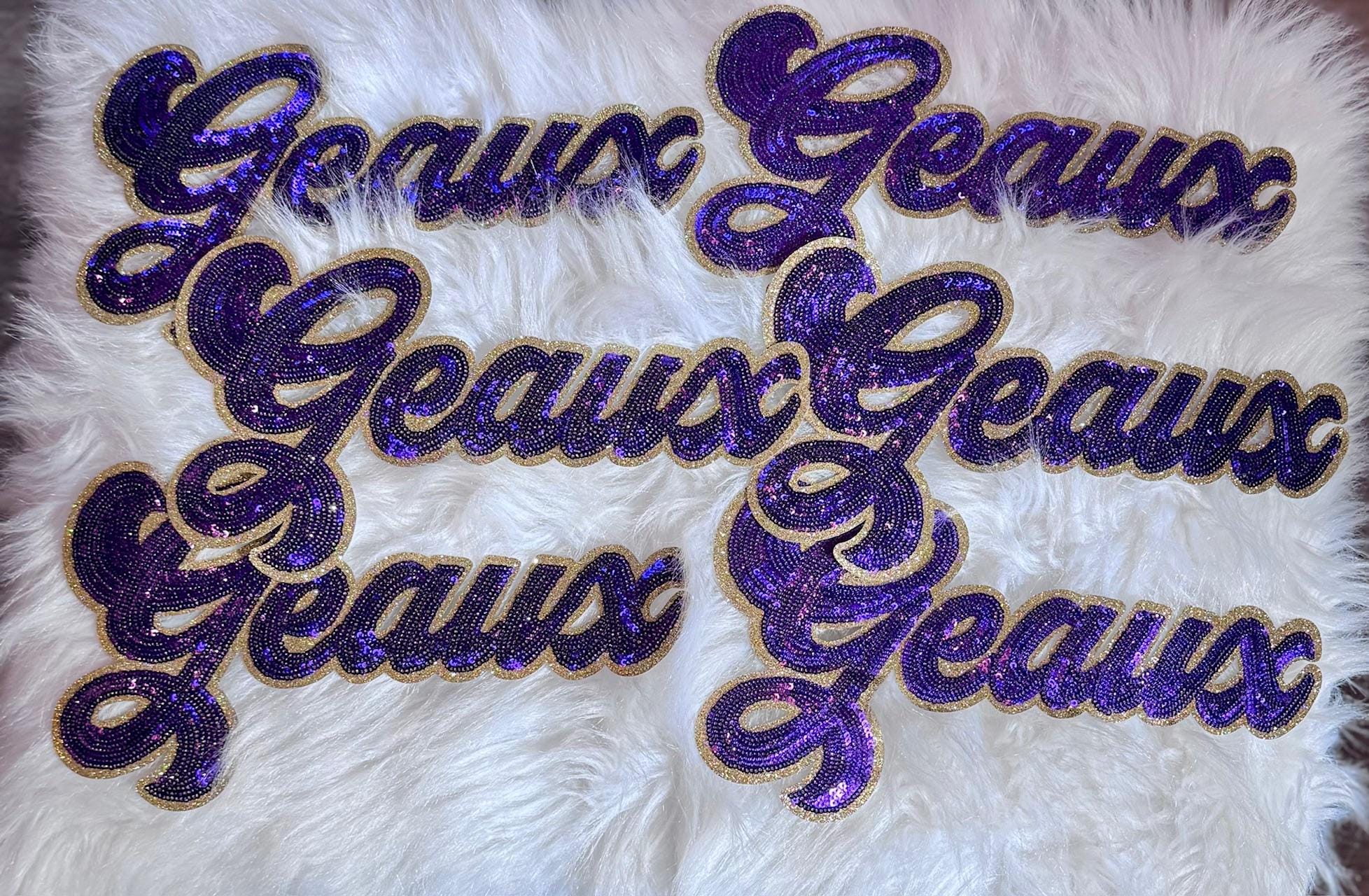 Sequin Script Geaux Patch: Gold Glitter Iron on Applique - Etsy
