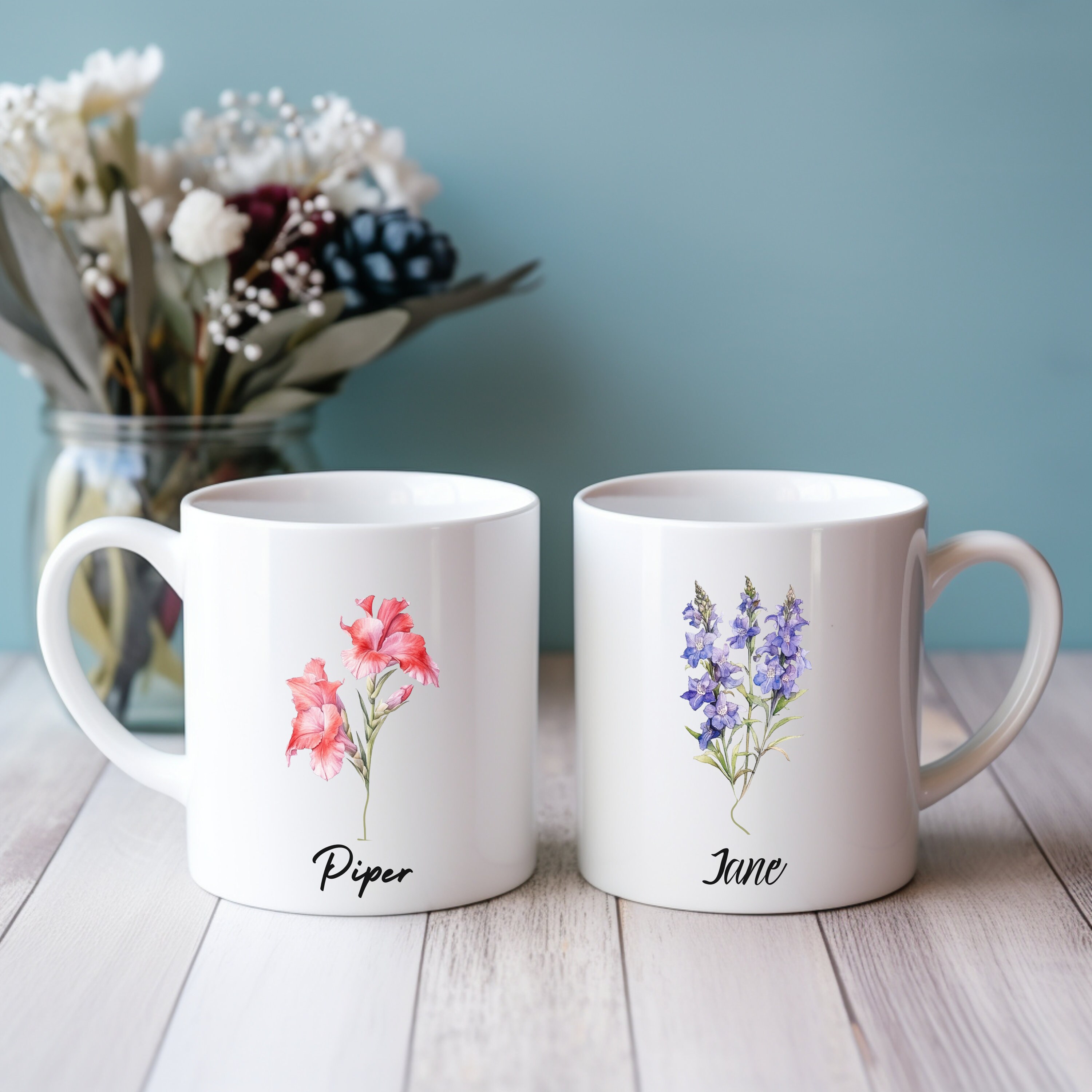 Custom Birth Flower Mug,personalized Birth Flower Coffee Mug,custom ...
