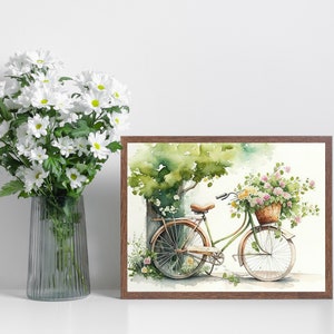 Watercolor Floral Bike Print, Vintage Bicycle With Flowers, Flowers ...