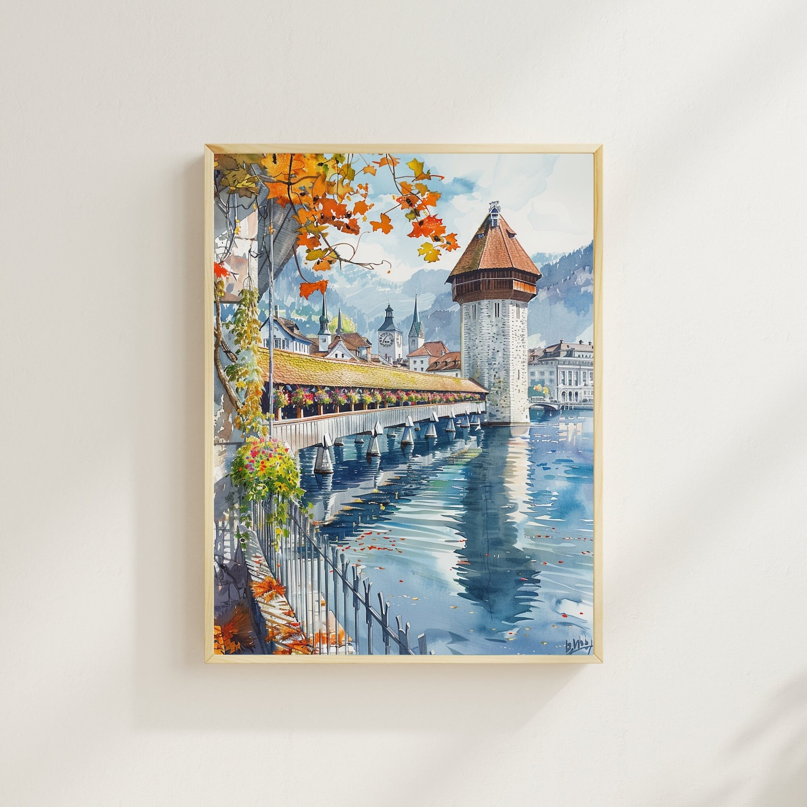 Lucerne Watercolor Wall Art Home Decor Print, Switzerland Print, Chapel ...