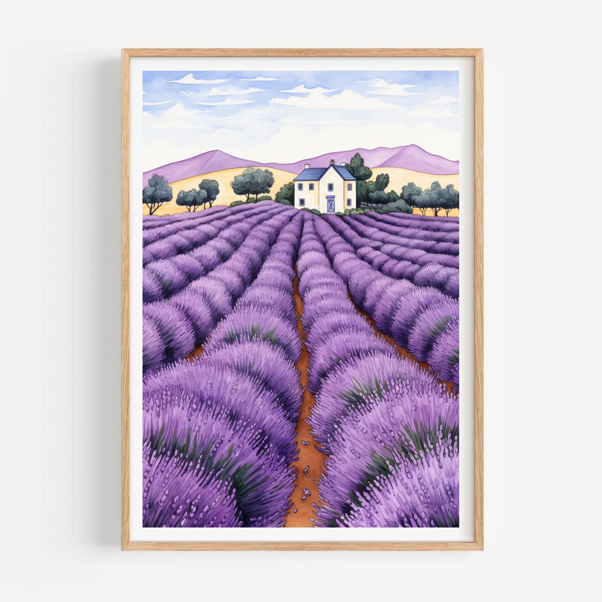 Provence Lavender Field Watercolor Art Print, France Travel Poster - Etsy